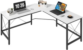HOMCOM L-šikovný stůl Moderní roh s ocelovým rámem, nosnost 70 kg, pro kancelář, domov, studium 150x150x76 cm Bílý | Aosom
