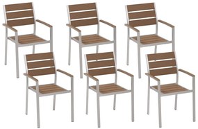 Sada šesti hnědých zahradních židlí VERNIO Beliani