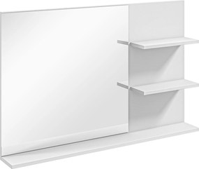 Kleankin Moderní Zrcadlo do Koupelny s 2 Bočními Policemi a Spodní Policí, Nástěnné Zrcadlo z MDF a Skla, 75x10x48 cm, Bílá | Aosom