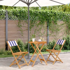 3dílný bistro set modrý a bílý textil a masivní dřevo 3281753