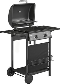 Outsunny Plynový gril 5 KW 2 hořáky BBQ grilovací vozík z nerezové oceli včetně bočního stolku spodní koš přední kryt teploměr smaltovaný grilovací r…