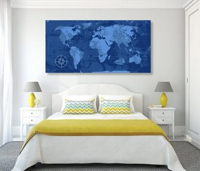 Obraz rustikální mapa světa v modré barvě