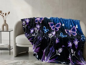 Mikroplyšová deka VIOLET BUTTERFLY tmavě modrá Rozměr: 200 x 220 cm