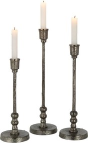 Set 3ks granitový antik kovový svícen na úzkou svíčku Becca - Ø 10*40 cm