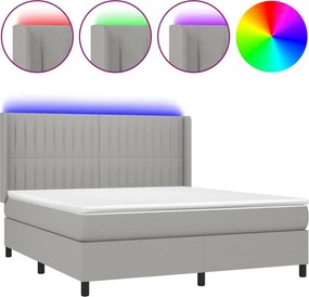 Box spring postel s matrací a LED světle šedá 180x200 cm textil 3138493