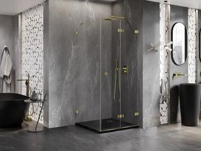 Mexen Lunar-F, sklápěcí sprchový kout pravý 80 x 80 cm, 8mm čiré sklo, zlatý profil, 836-080-080-50-00-P