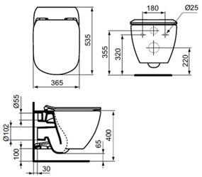 Ideal Standard Tesi- Závěsné WC, AQUABLADE® 36x54cm, T007901