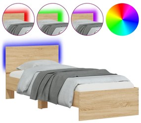 vidaXL Rám postele s čelem a LED osvětlením dub sonoma 90 x 200 cm