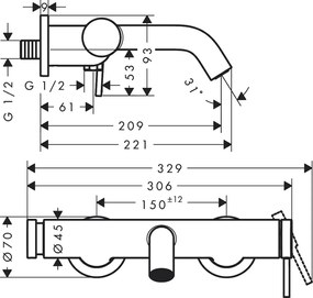 Hansgrohe Tecturis S, páková vanová baterie nástěnná, černá matná, HAN-73422670