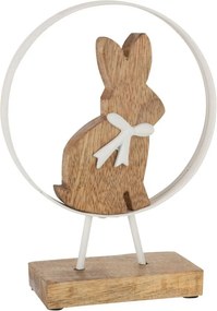Dřevěná dekorace králíček s mašlí na podstavci - Ø 18*23,5 cm