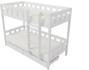 Benlemi Patrová postel PLOTTY s žebříkem 90x200 cm Zvolte barvu: Bílá, Zvolte šuplík: Dvojitý úložný šuplík, Zvolte stranu: Vpravo