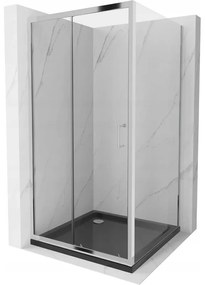 Mexen Apia rozsouvací sprchový kout 100 x 100 cm, Průhledné, Chromovaná + sprchová vanička Flat, Černá - 840-100-100-01-00-4070