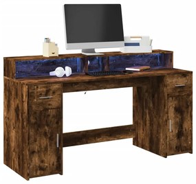 Psací stůl s LED kouřový dub 160 x 55 x 91 cm kompozitní dřevo 3309433