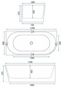 Volně stojící akrylová vana REA WENUS LEFT 170x80 cm bílý, sifon Click-Clack - bílý