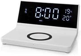 Nedis WCACQ20WT - Budík s LCD displejem a bezdrátovou nabíječkou 15W/5V bílá