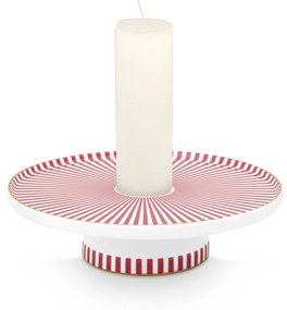 Pip Studio Royal Stripes svícen 14 cm, růžový (Porcelánový svícen)