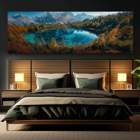 Obraz na plátně - Pohádkové jezero s odrazem hor FeelHappy.cz Velikost obrazu: 60 x 20 cm