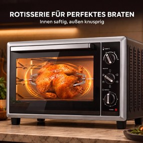 HOMCOM 46 L mini trouba s otočným špízem, ventilátorem, regulací teploty a časovačem, 1800 W, černá