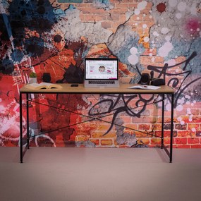 Psací stůl, dub / černá, 150x60 cm, MELLORA