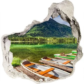 Wallmuralia Díra 3D ve zdi nálepka Loďka na jezeře 75x75 cm
