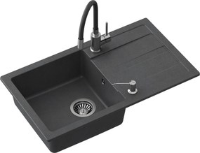 Černý kuchyňský granitový dřez QUADRON READY- MAX + BATERIE A DÁVKOVAČ NA SAPONÁT