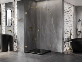 Mexen Lunar-B, výklopný sprchový kout levý 80 x 80 cm, 8mm čiré sklo, zlatý kartáčovaný - 832-080-080-55-00-L