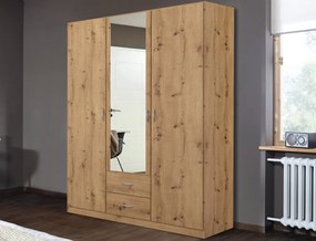 Šatní skříň se zrcadlem Case, 136 cm, dub artisan