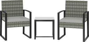 Outsunny PE ratanový bistro set, 3dílný zahradní set se 2 židlemi, stolkem, odnímatelnými polstry, balkon/terasa, světle šedý | Aosom
