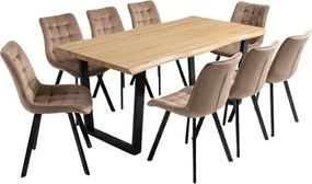 Vikio Jídelní set pro 8 osob 180x90 cm dub noha U béžová židle VJS158-8BE-S
