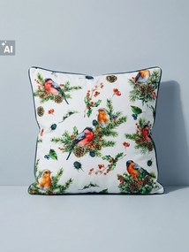 Sinsay - Vánoční dekorativní povlak na polštář s motivem ptáků - oranžová