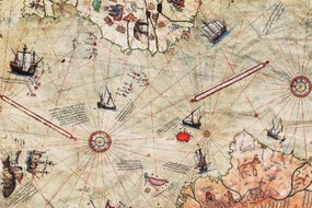 DIMEX | Vliesová fototapeta Mapa Piri Reis MS-5-1520 | 375 x 250 cm| zlatá, hnědá, šedá