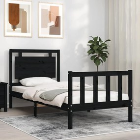 Rám postele s čelem černý 90 x 190 cm masivní dřevo,  3192135