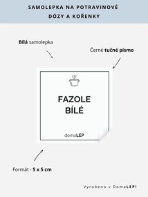 FAZOLE BÍLÉ – bílá samolepka na dózu, tučné písmo, 5 × 5 cm | DomaLEP
