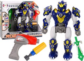 LEAN Toys Robot na šroubování, zbraň, vrtačka, šroubovák, světla, zvuk, tmavě modrý