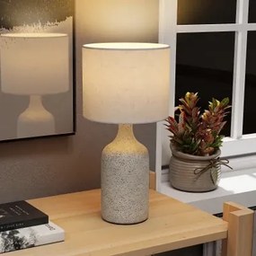 HOMCOM Stolní lampa, lampička na stůl, noční lampička, lampička na psací stůl s keramickým podstavcem, lněným stínidlem, 22x22x45 cm písková+béžová