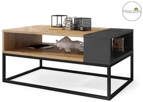 Konferenční stolek LYNX 100x60 cm, dub artisan a šedý antracit, kov černý mat