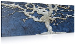 Obraz abstraktní strom na dřevě s modrým kontrastem