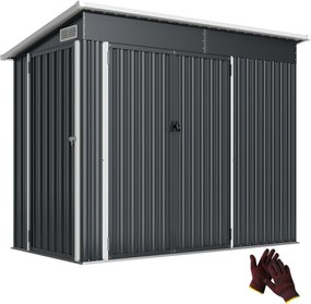 Outsunny plechový zahradní domek 2,68 m² – zamykatelný, 3 dveře, větraný, pultová střecha (234 × 132 × 185 cm) | Aosom