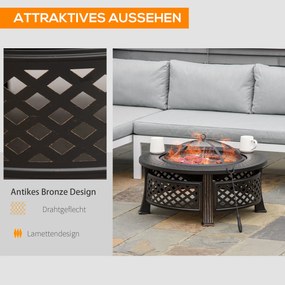 Outsunny miska na oheň pohrabáč ochrana proti jiskrám ohnivý koš ohnivý stůl kulatý ohniště zahrada kempování BBQ ocel černá 81x81x50cm | Aosom