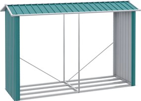 Outsunny Zahradní kůlna na dřevo ze žárově pozinkované oceli s střechou pro terasu a patio 240x86x160 cm Zelená | Aosom