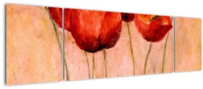 Obraz - Červené tulipány (170x50 cm)