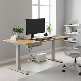 Výškově nastavitelný stůl OfficeTech D, 160 x 80 cm, šedá podnož, dub zlatý