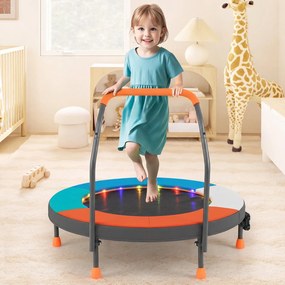 Costway Dětská trampolína Ø90 cm s LED osvětlením a madlem a taškou na přenášení