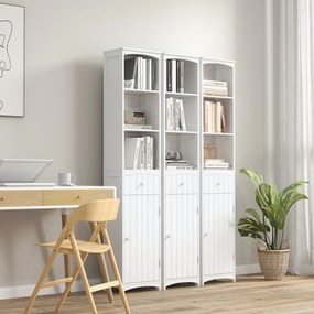 HOMCOM Vysoký Úzký Koupelnový Skříňka s 1 Šuplíkem a 3 Otevřenými Policemi, Moderní Styl pro Obývací Pokoj, Koupelnu, Kuchyň 34x24x170 cm Bílá