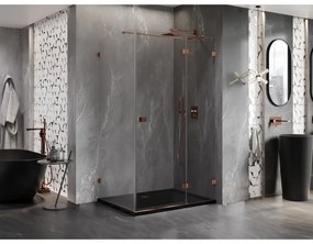 Mexen Lunar T, pravý výklopný sprchový kout 140 x 70 cm, 8mm čiré sklo, profil růžové zlato, 834T-140-070-60-00-P