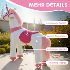 AIYAPLAY Jezdící kůň pro děti, Design jednorožce, látkový potah, stabilní rám, hladká kolečka, houpací kůň, 3-5 let, Bílá