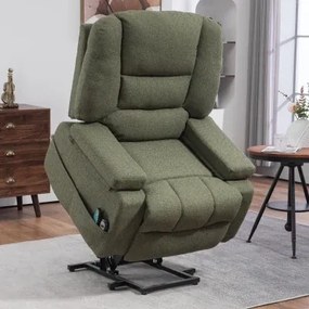 HOMCOM elektrické křeslo s funkcí vstávání, masážní a topná funkce, nastavitelný sklon, opěrka nohou, ovladače, zelená