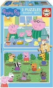 EDUCA Dřevěné puzzle Prasátko Peppa / 2x25 dílků / od 3 let