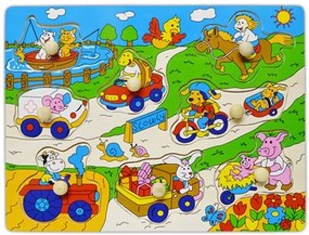 Drewmax 3489 - Dřevěné farmářské puzzle s úchyty
