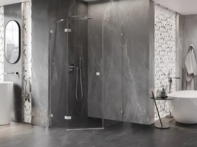 Mexen Lunar, pětiúhelníkový sprchový kout s levým sklonem 80 x 100 cm, 8mm čiré sklo, ocelový profil, 831-080L-100P-97-00-L